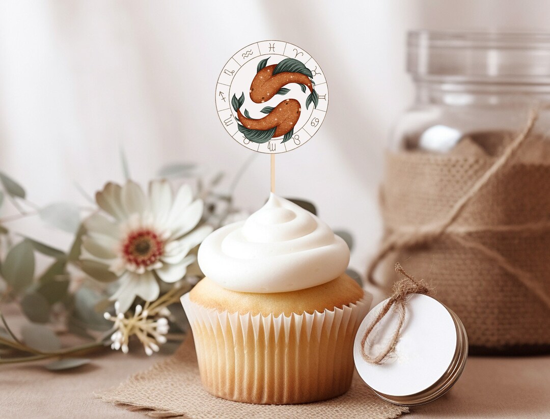 Pisces Boho Zodiac Cupcake Topper, Celestial Mystical Baby Shower Cake ...