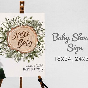 Wood & Greenery Welcome Sign, Easel Poster Sign, Baby Shower Editable ...