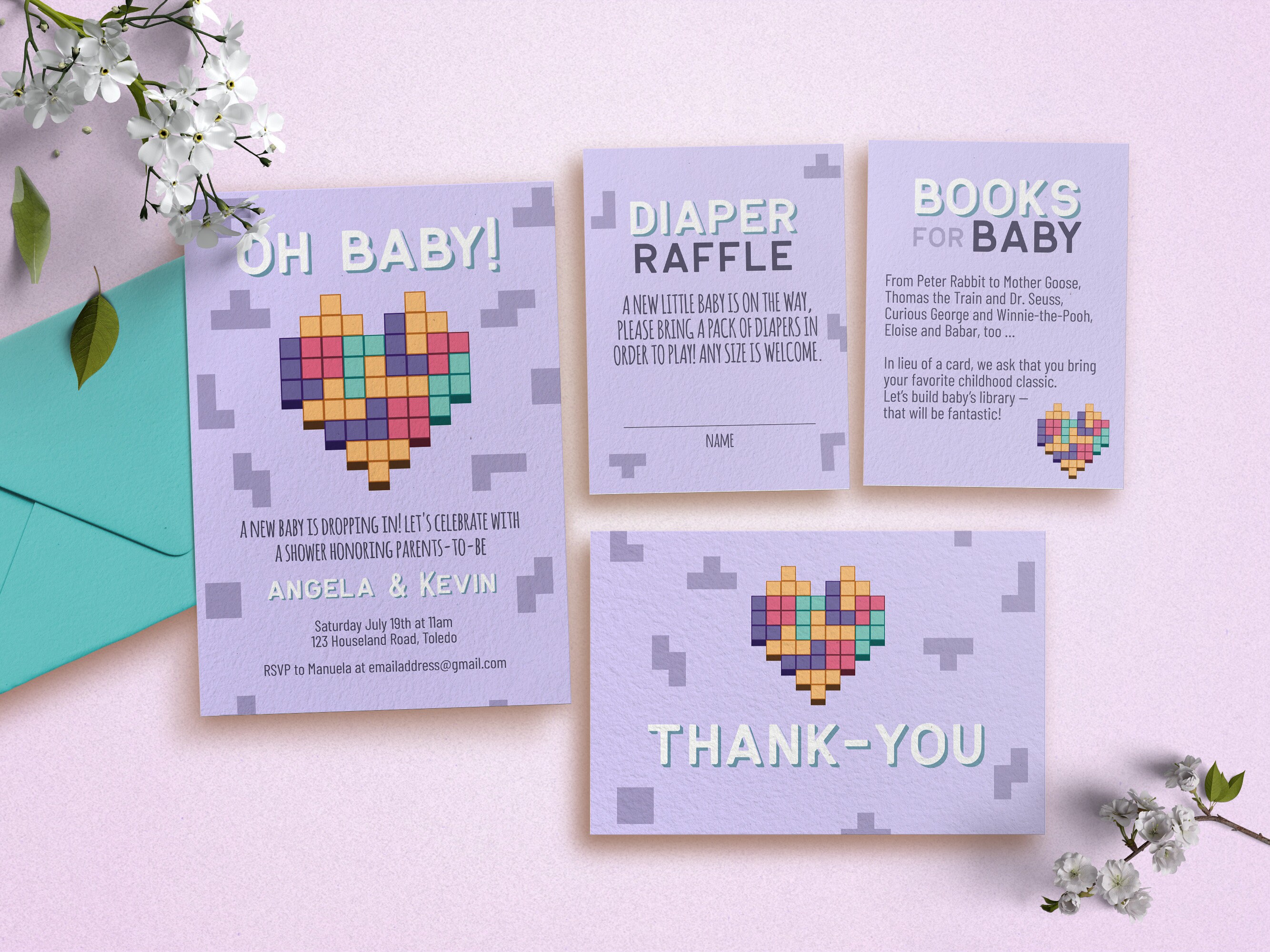 Tetris Video Game Baby Shower Invitation Bundle Nerdy Baby - Etsy