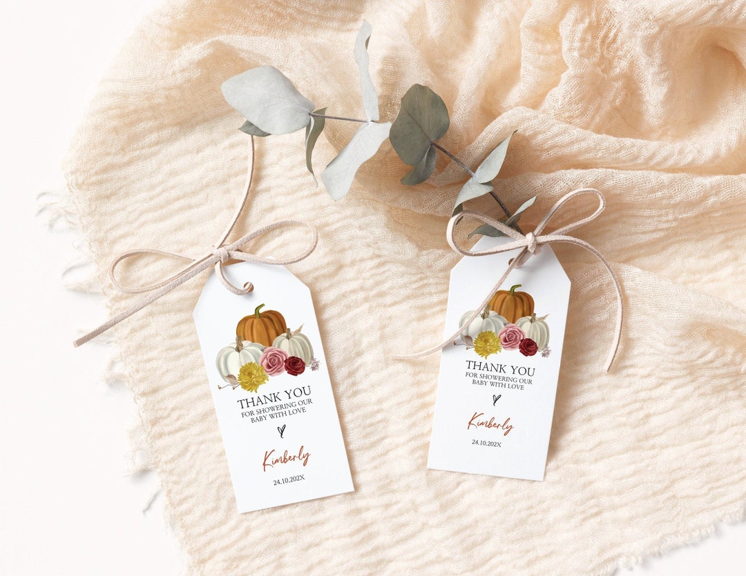 Fall Pumpkin Baby Shower Favor Tag, Floral Pumpkin Favor Tag, Thank-you ...