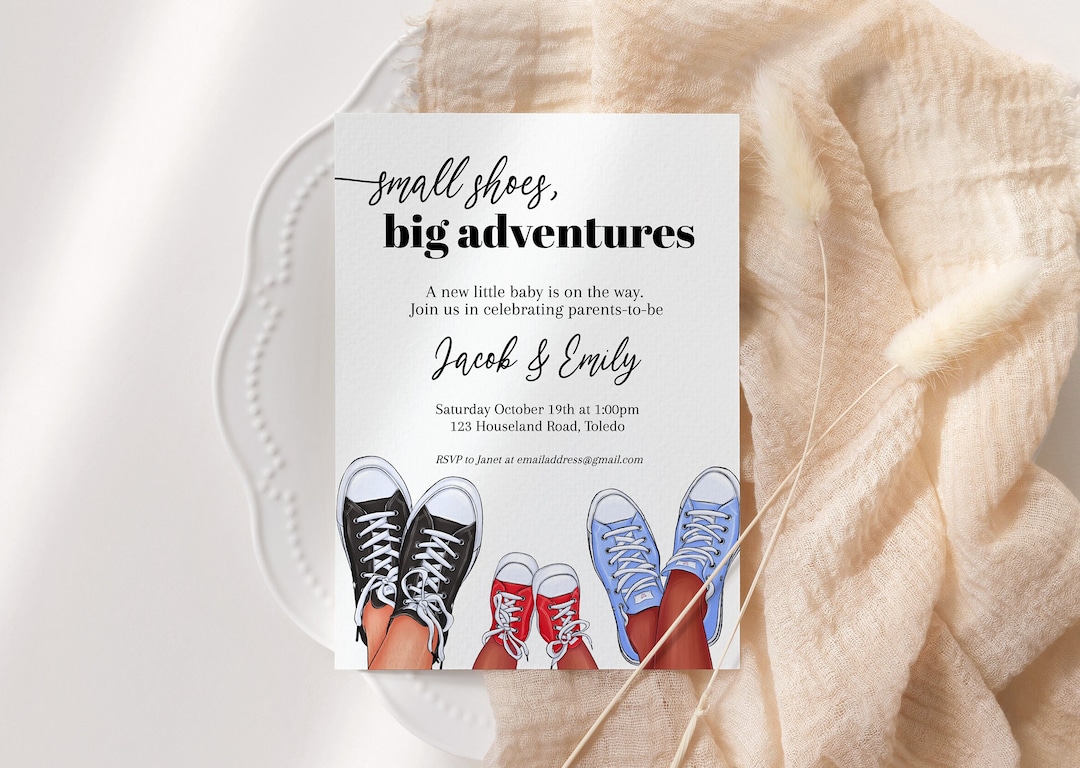 Small Shoes Big Adventure Baby Shower Invitation, Sneakers Converse ...