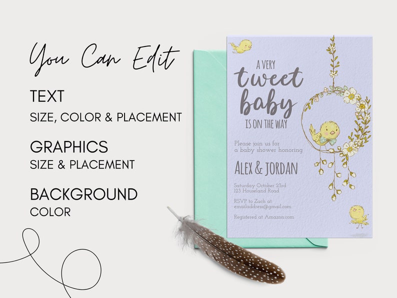 Floral Bird Baby Shower Invitation, Purple Tweet Tweety Bird Girl ...