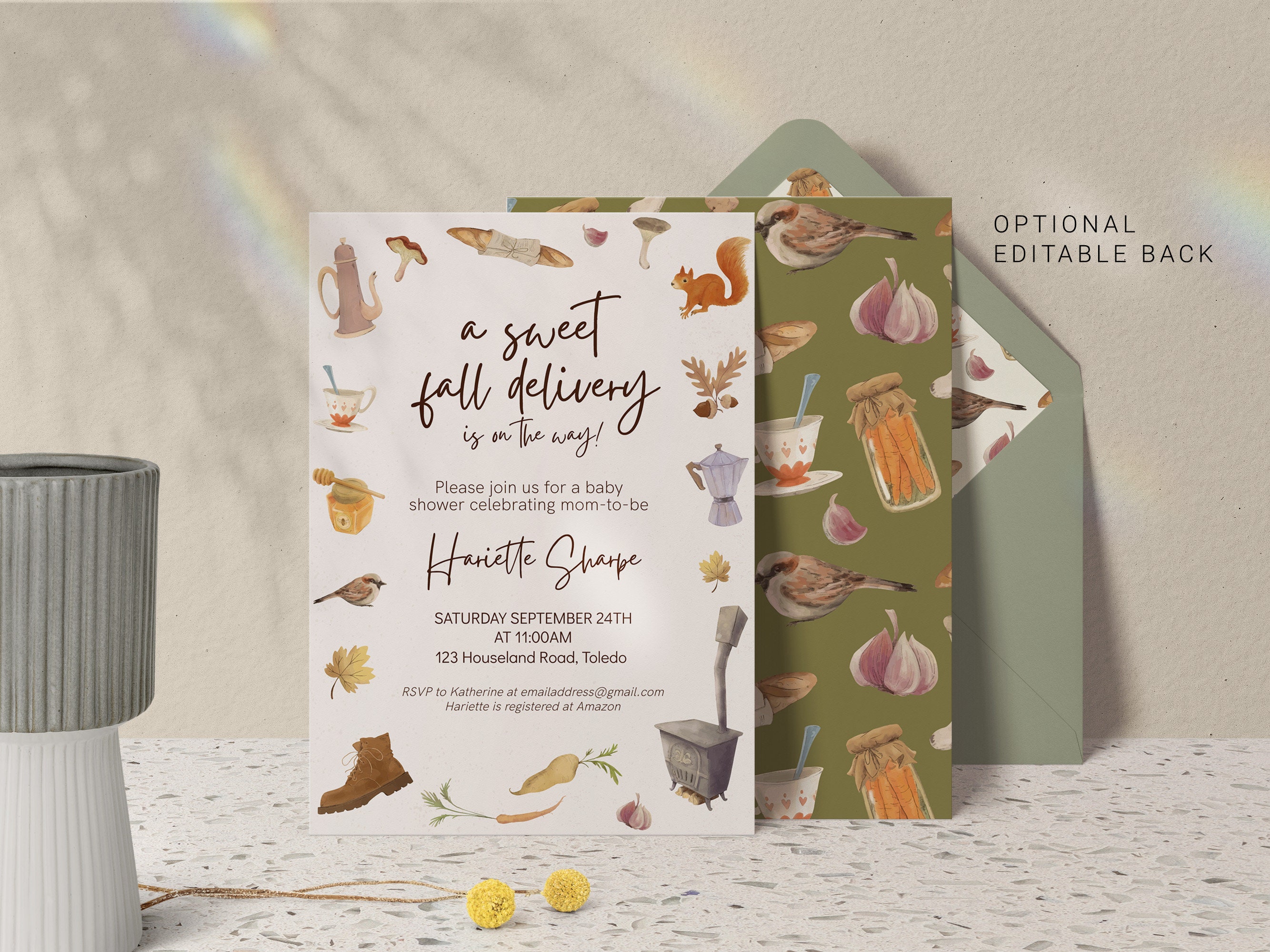 Cozy Fall Cottagecore Baby Shower Invitation, Boho September October ...
