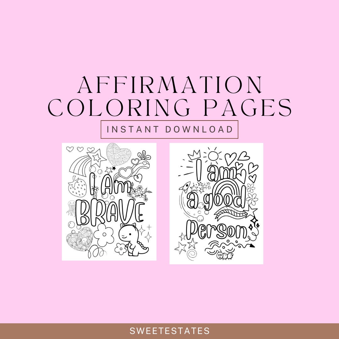 FIVE Positive Affirmation Coloring Pages for Kids - Etsy