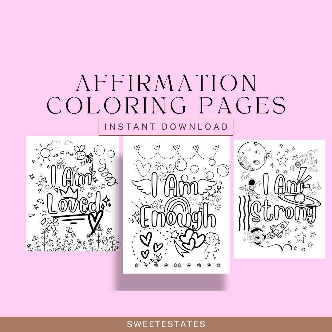 FIVE Positive Affirmation Coloring Pages for Kids - Etsy
