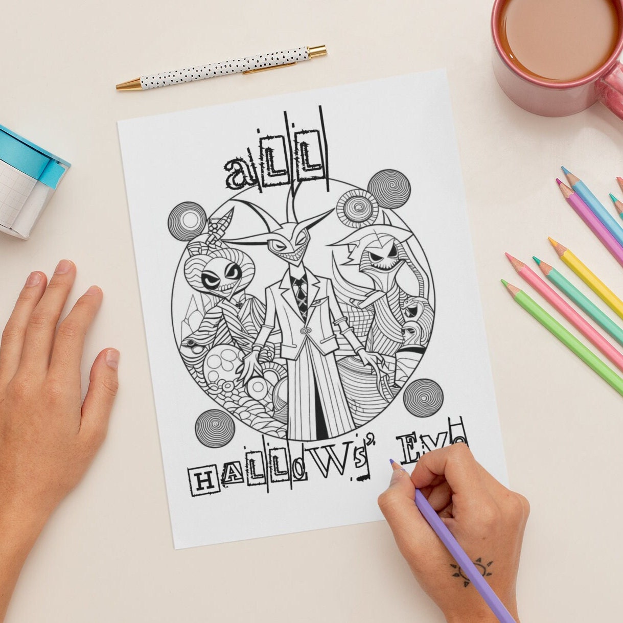 Adult Halloween Coloring Page Craft Party Activity Instant Download ...
