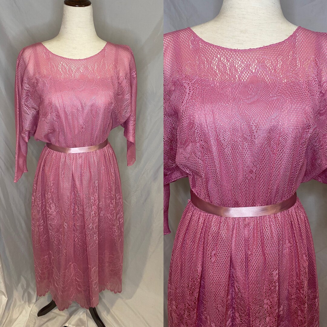 60s Pink Lace Emma Domb Dress | Vintage Dolman Sleeve - Etsy