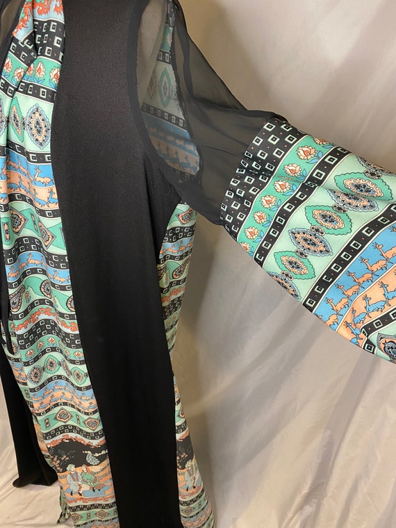 70s abstract novelty print sheer house robe | vintage… - Gem