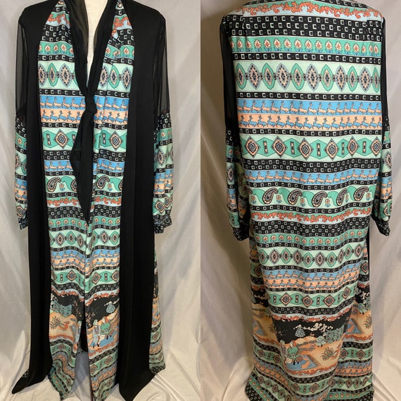 70s abstract novelty print sheer house robe | vintage… - Gem