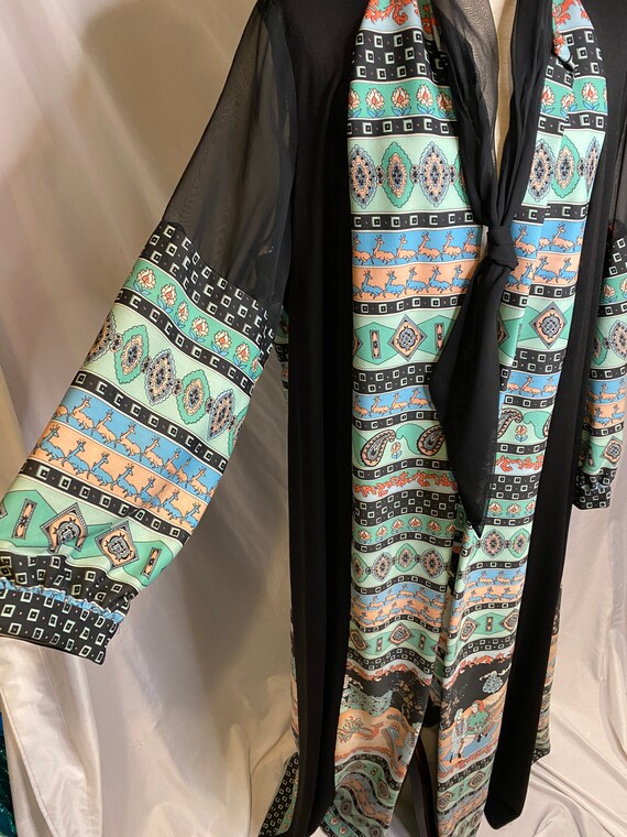 70s abstract novelty print sheer house robe | vintage… - Gem