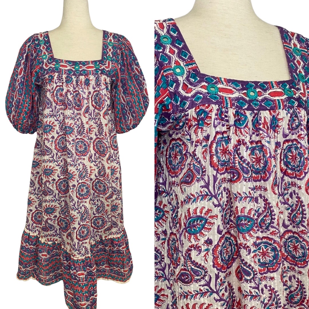 80s Maui Monkey Jewel Toned Gauzy Cotton Dress Vintage Maui - Etsy