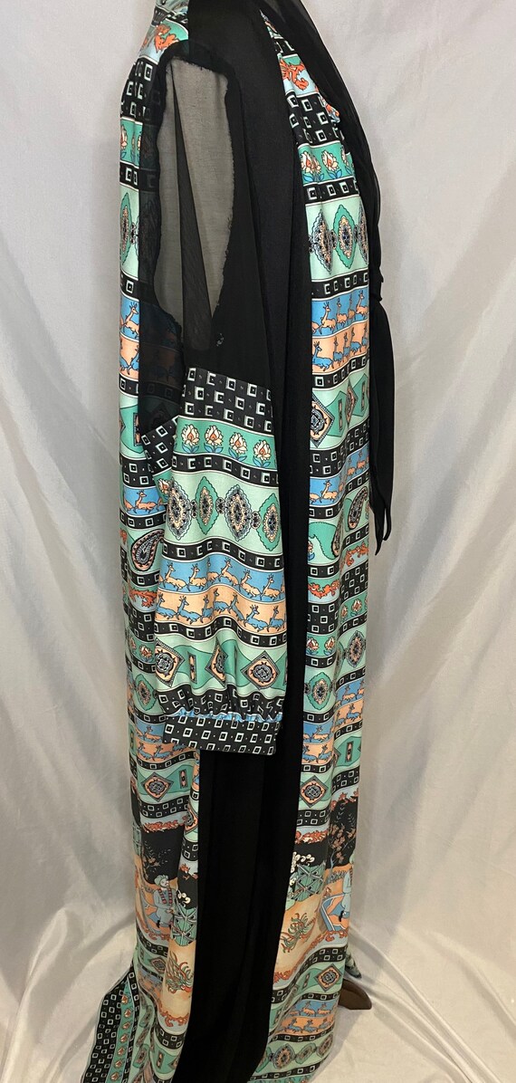 70s abstract novelty print sheer house robe | vintage… - Gem