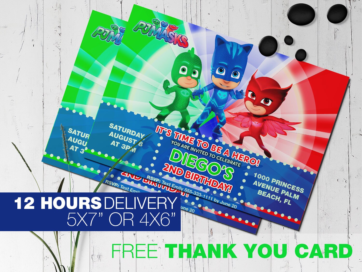 PJ Masks Invitation, PJ Masks Birthday Party, Superheroes, Superhero ...