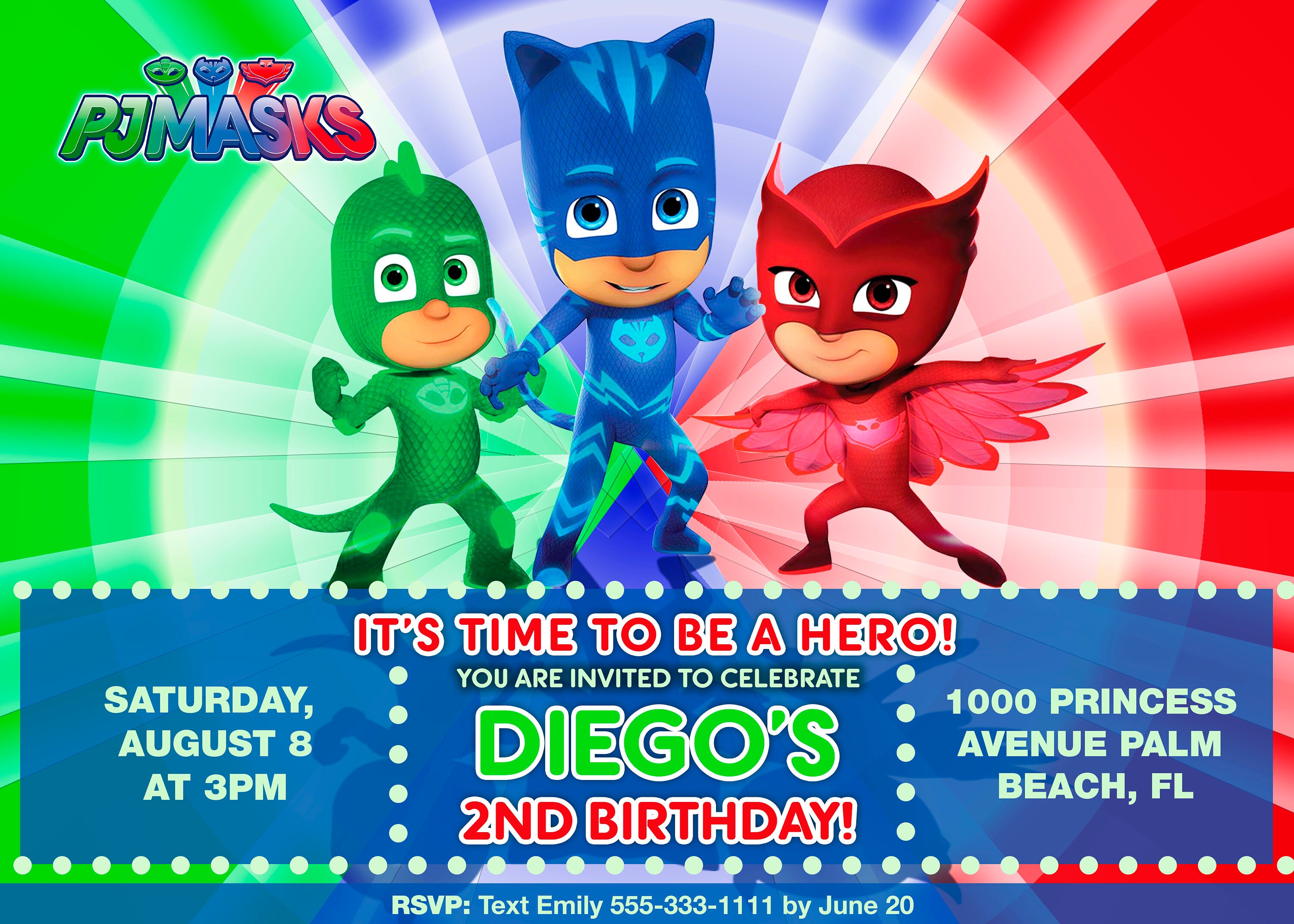 PJ Masks Invitation, PJ Masks Birthday Party, Superheroes, Superhero ...