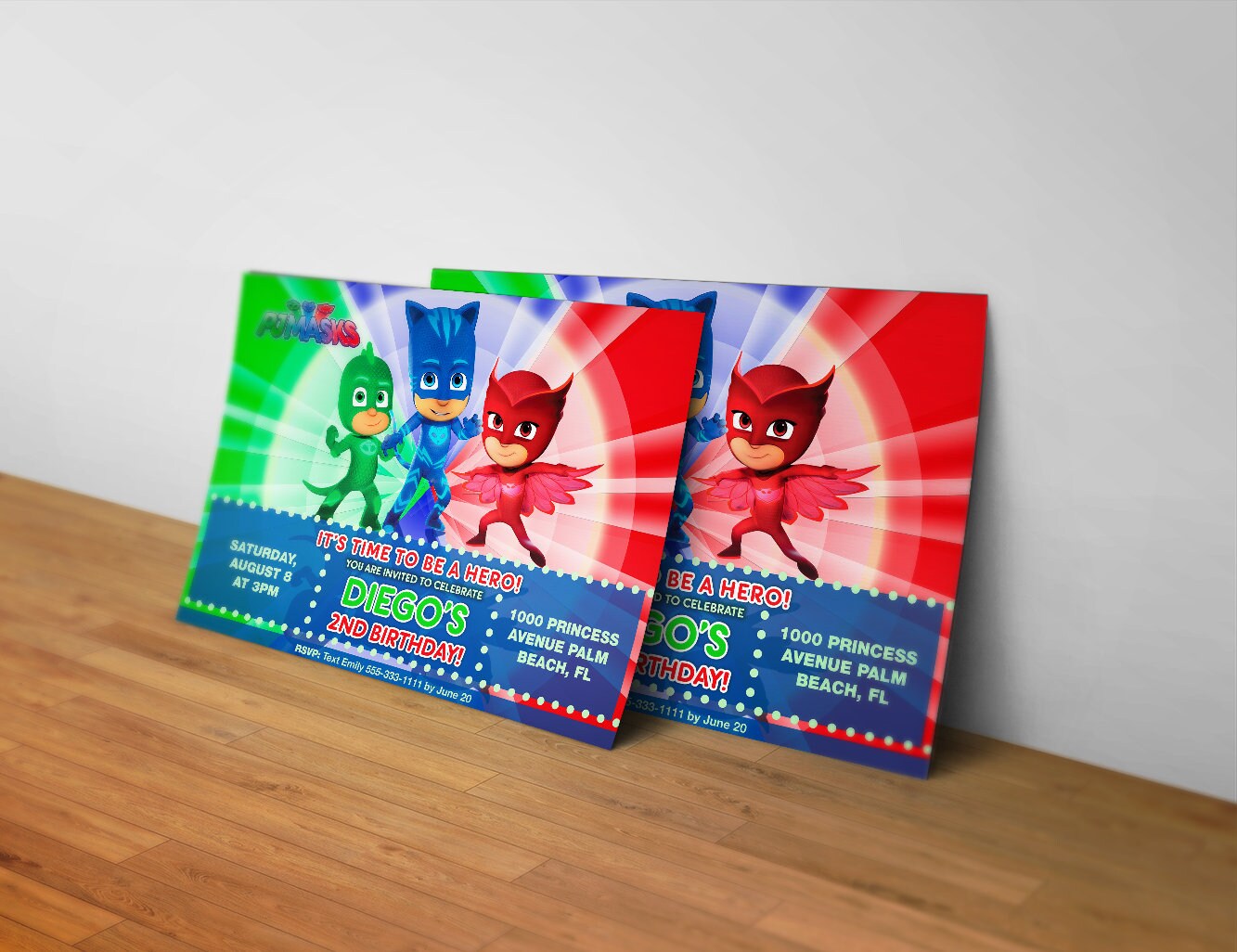 PJ Masks Invitation, PJ Masks Birthday Party, Superheroes, Superhero ...