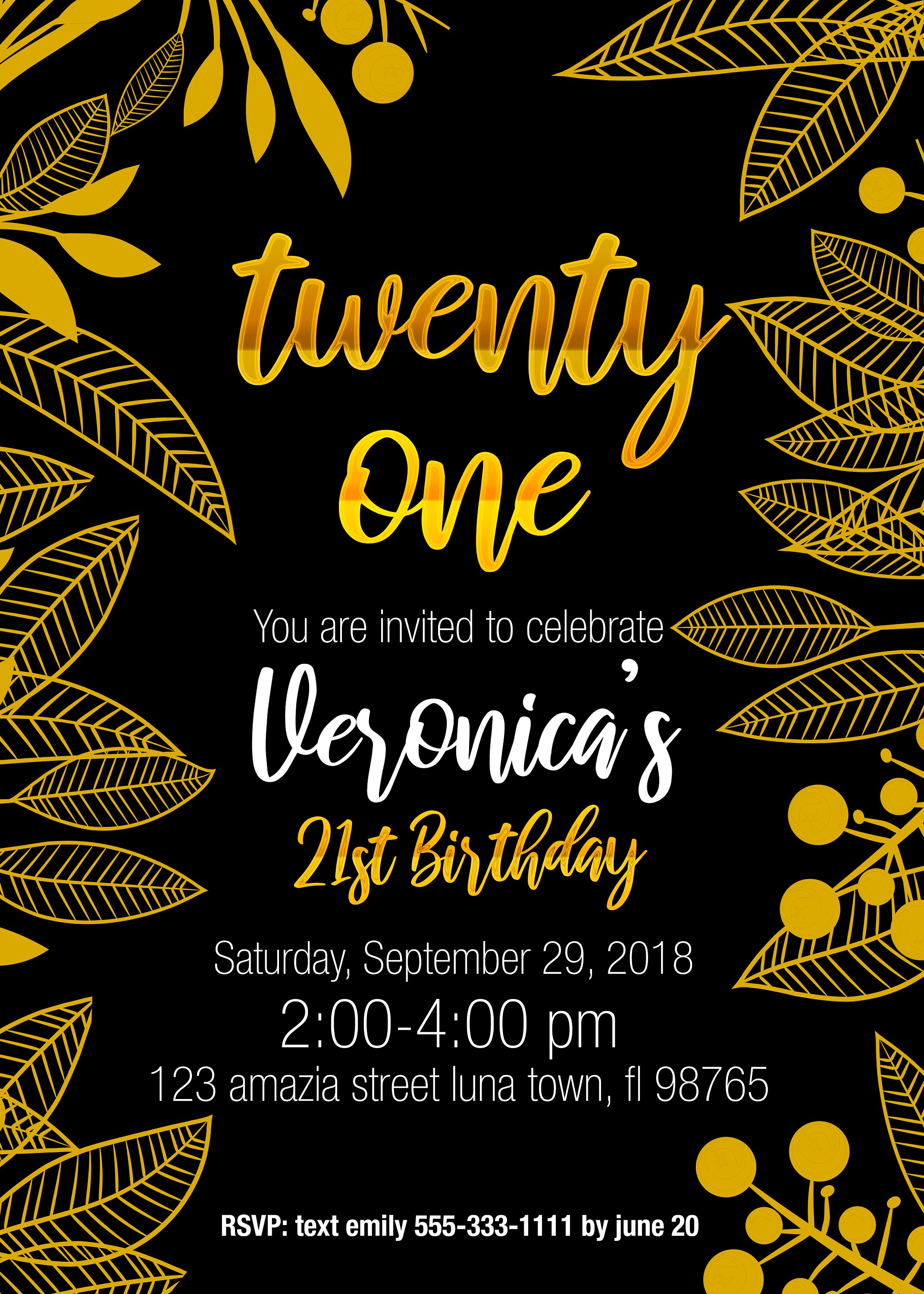 Happy Birthday Invitation Black Invite Gold Invite Garden - Etsy