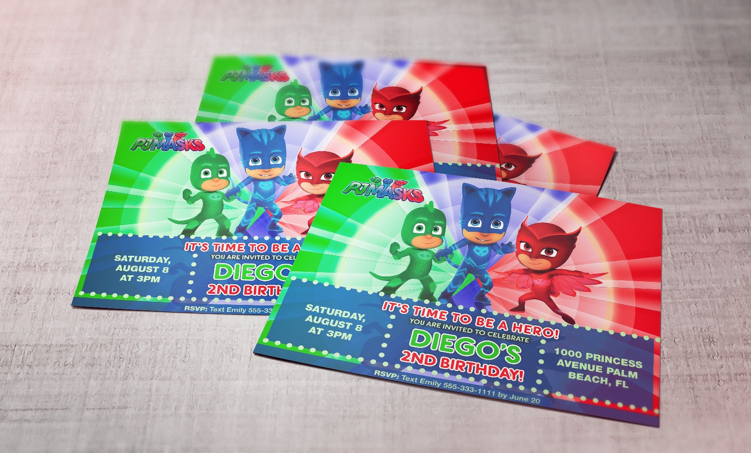 PJ Masks Invitation, PJ Masks Birthday Party, Superheroes, Superhero ...
