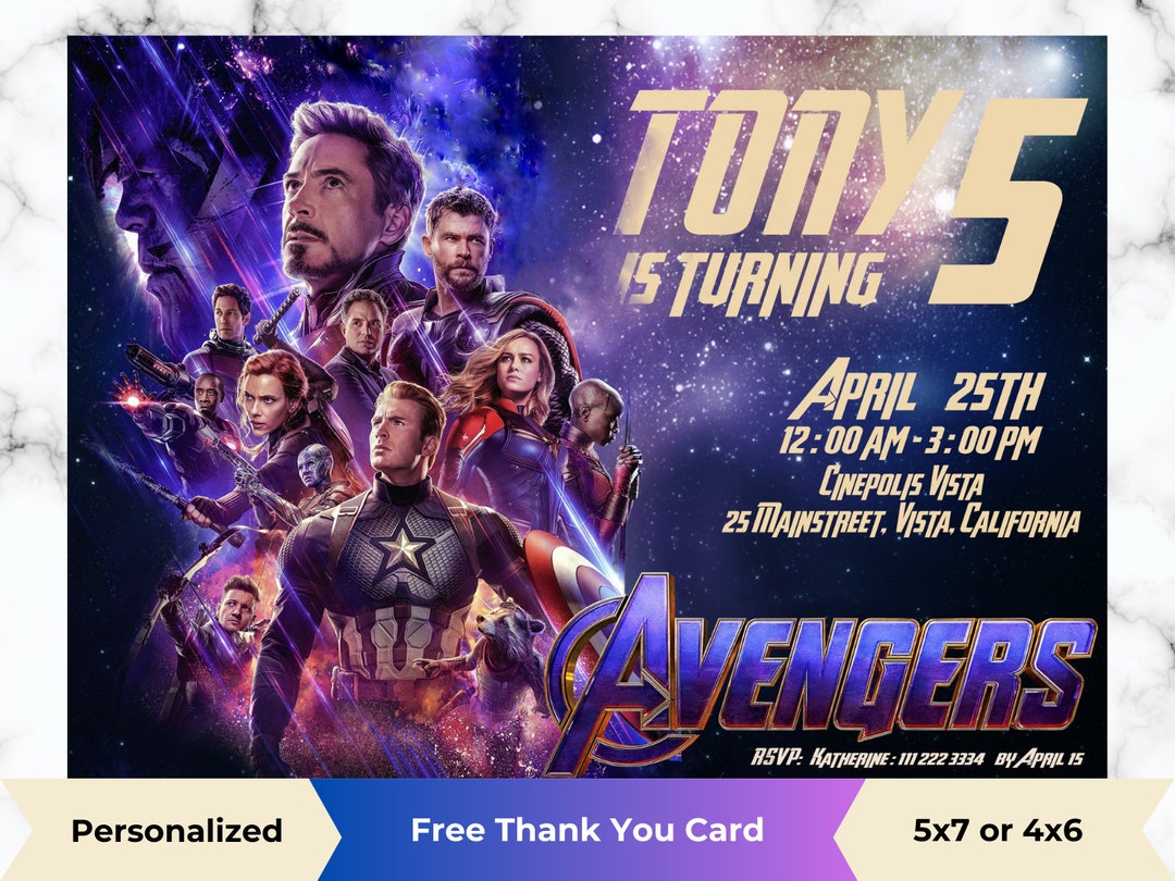 Avengers Endgame Invitation, Superheroes, Happy Birthday Invite ...