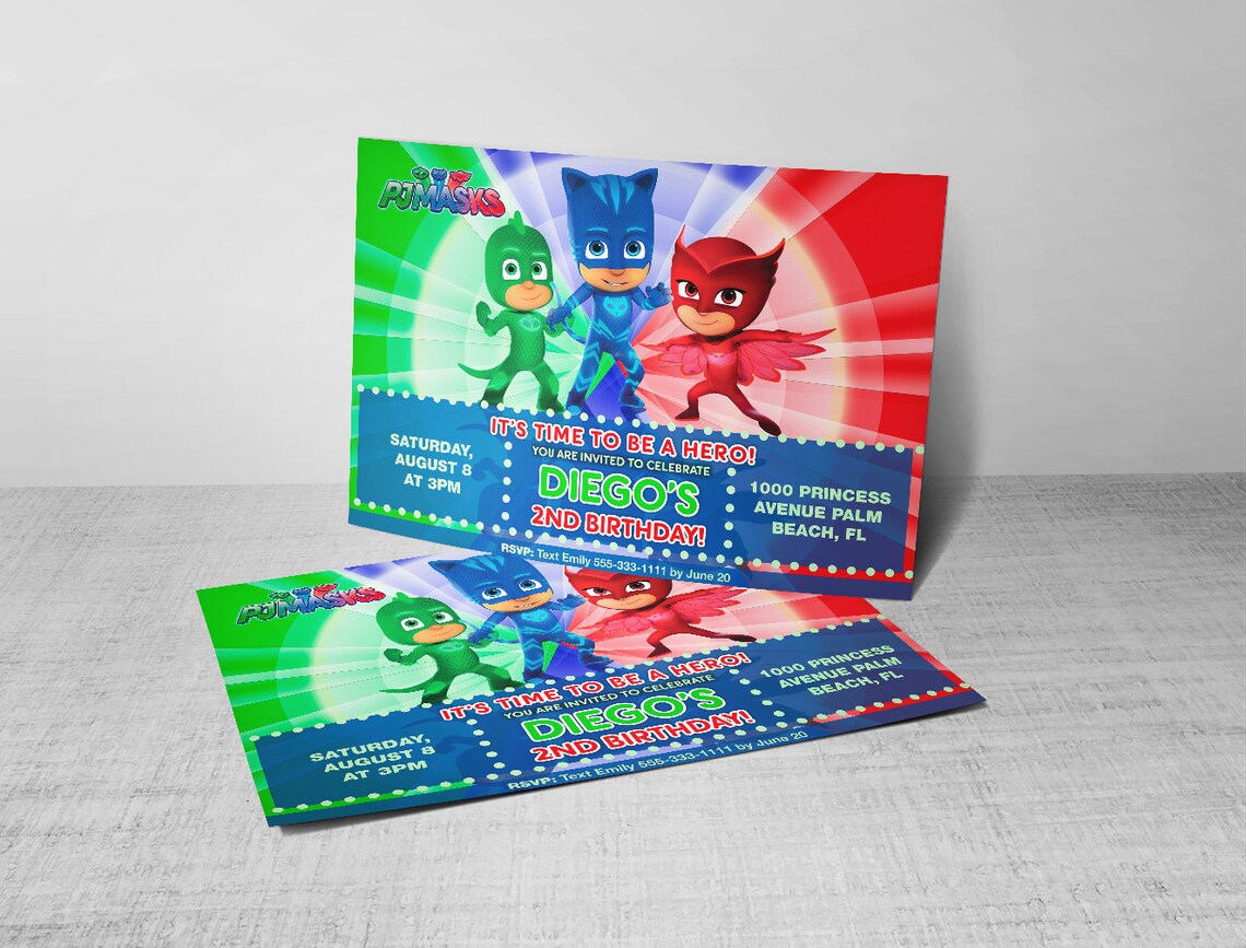 PJ Masks Invitation, PJ Masks Birthday Party, Superheroes, Superhero ...