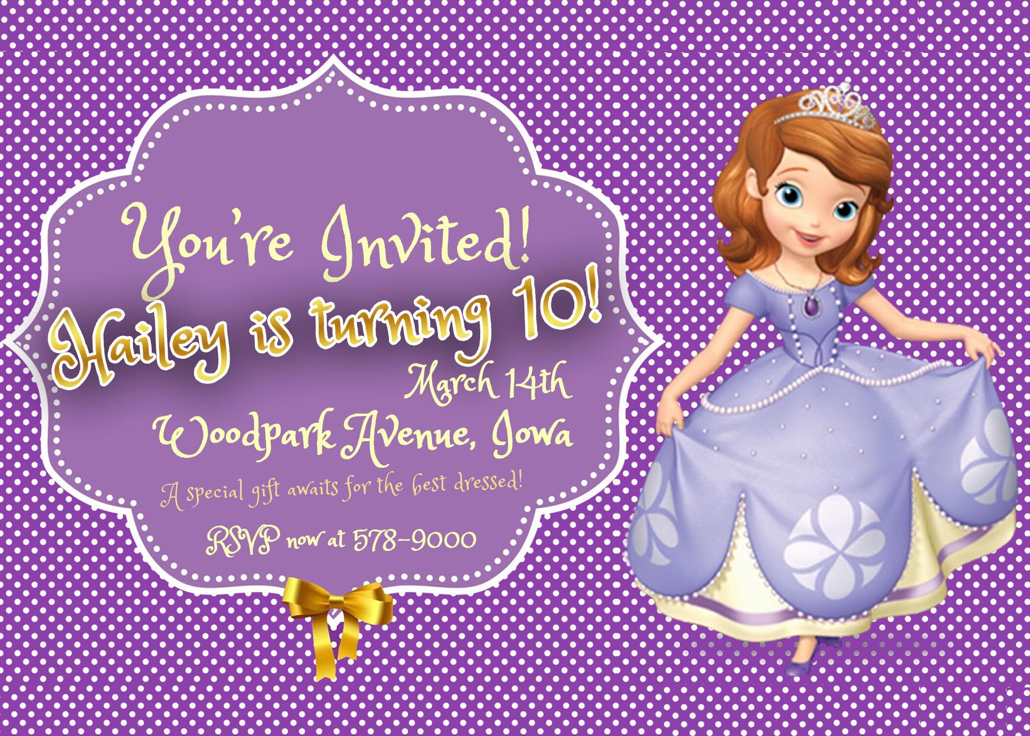 Sofia Invitation, Princess Sofia Invite, Personalized Birthday Party ...
