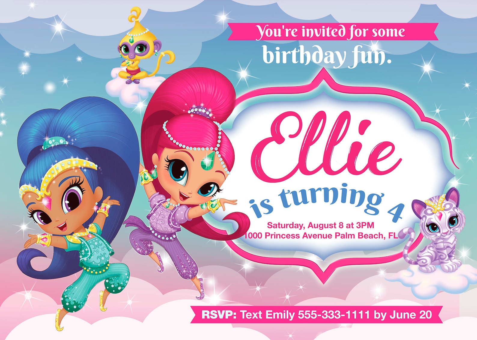 Shimmer and Shine Invitation. Shimmer Invite, Shine Invite, Genie ...