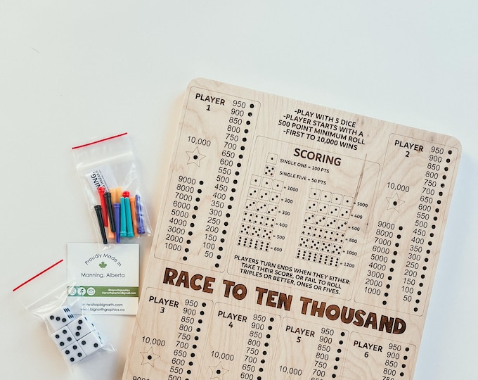 Canadian Made - Dice Game - Race to Ten Thousand Board Game - Laser-cut ...