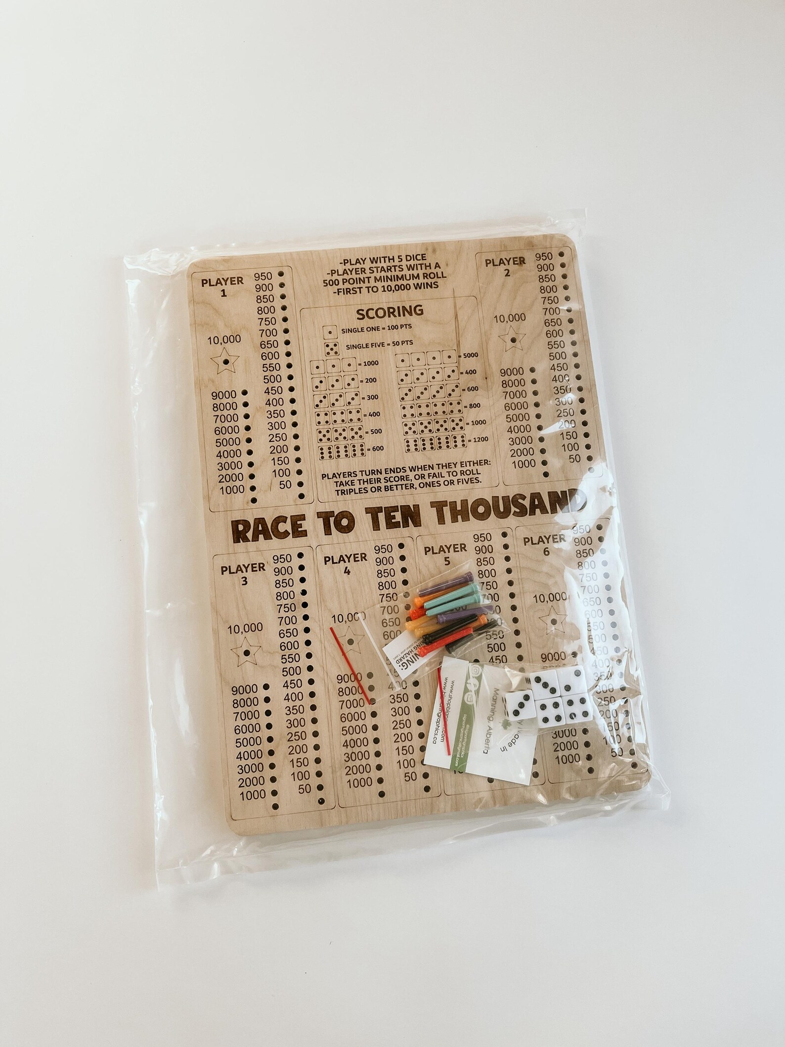 Canadian Made - Dice Game - Race to Ten Thousand Board Game - Laser-cut ...