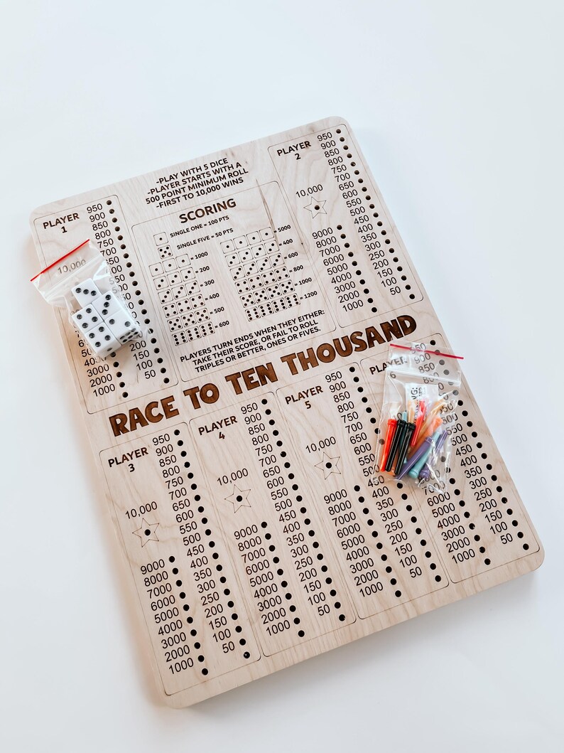 Canadian Made - Dice Game - Race to Ten Thousand Board Game - Laser-cut ...