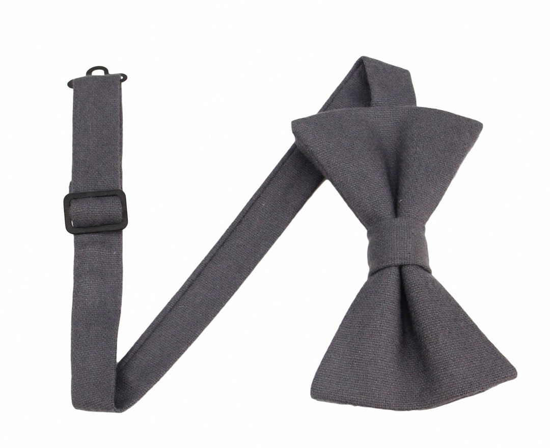 Dark Gray Wool Bow Ties - Men's Pewter Grey Tweed Pretied Bowtie for ...