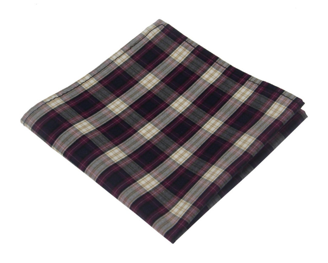 Mens Plaid Pocket Square.burgundy Checked Pocket Square.100% - Etsy