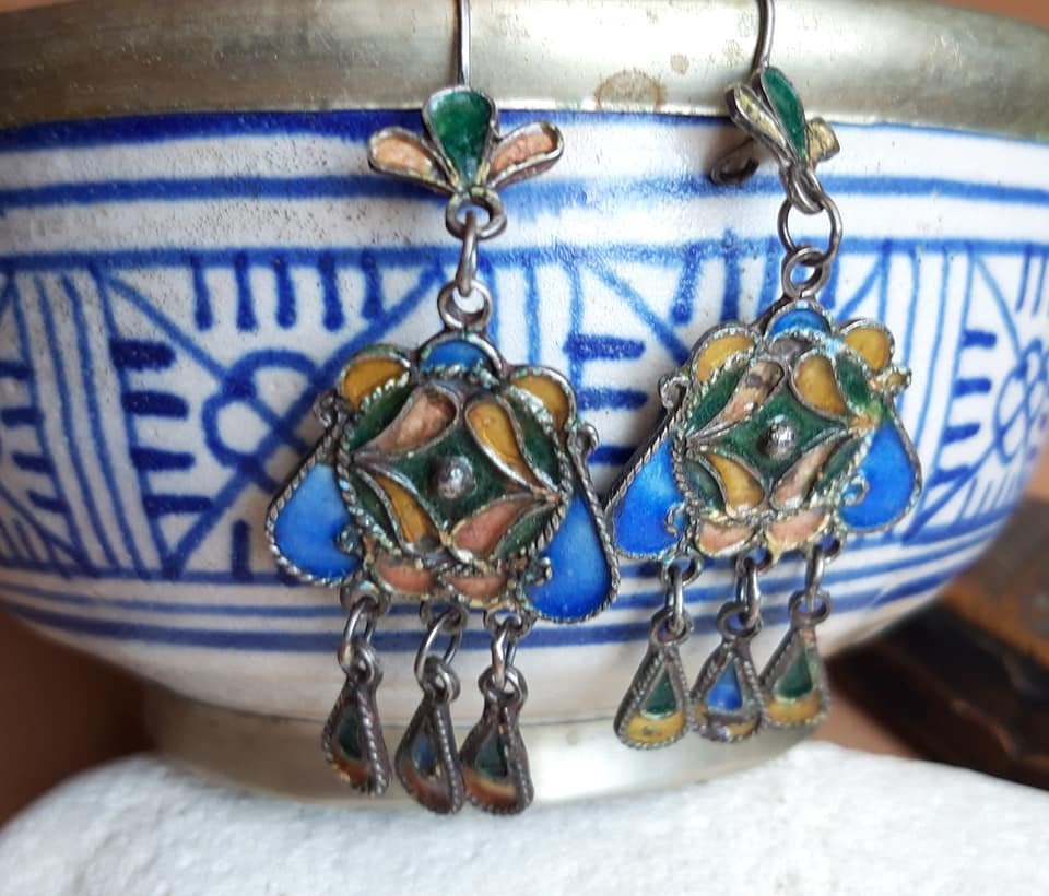 Tunisian Silver Enamel Earrings Berber Hand Made Blue | Etsy