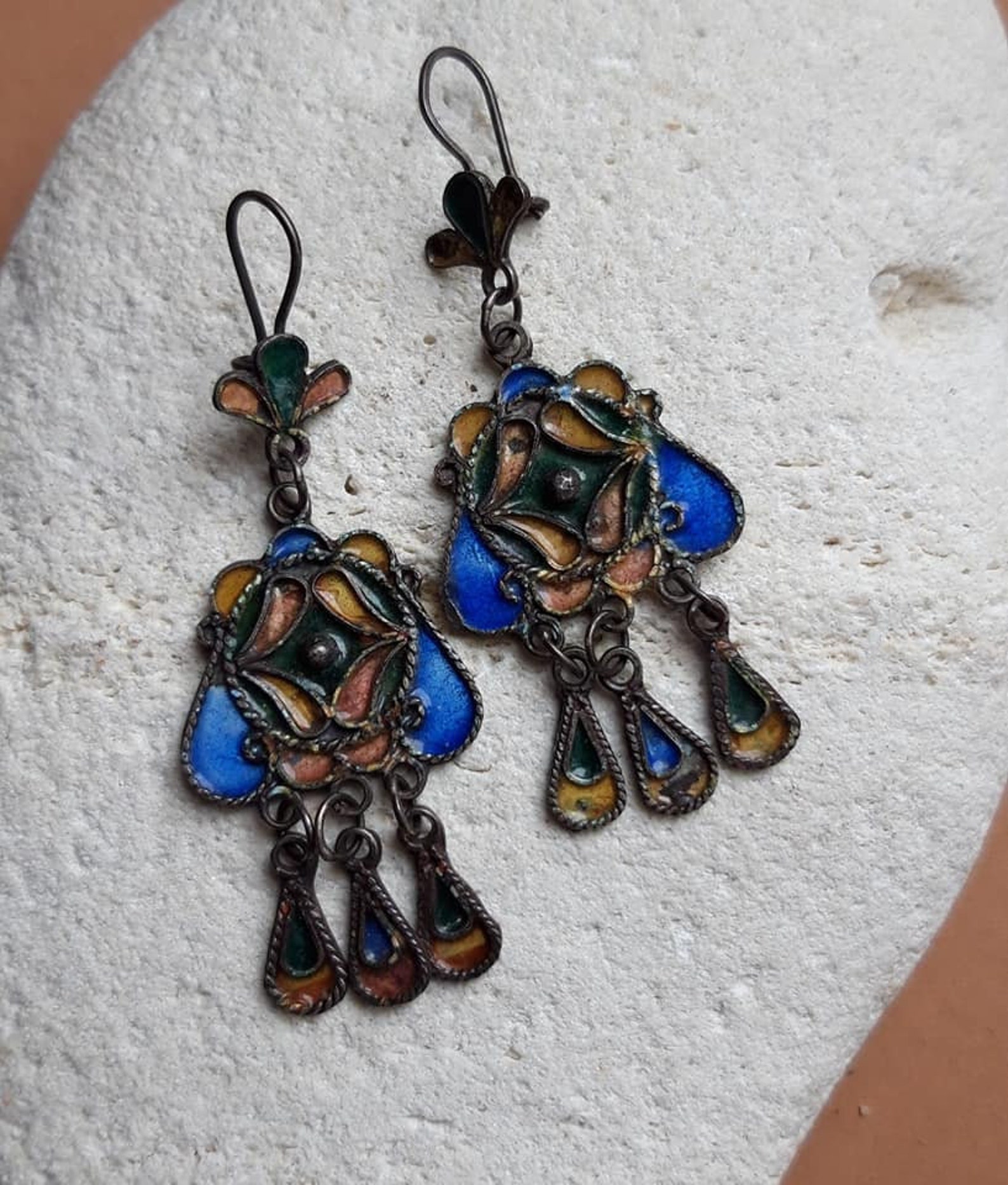 Tunisian Silver Enamel Earrings Berber Hand Made Blue - Etsy
