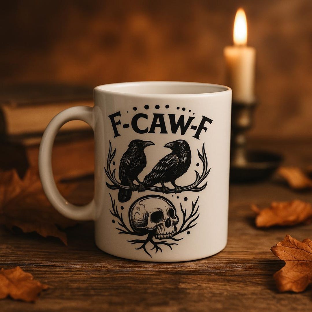 Personalised Raven & Skull F-CAW-F Mug – Customisable Gothic Crow ...