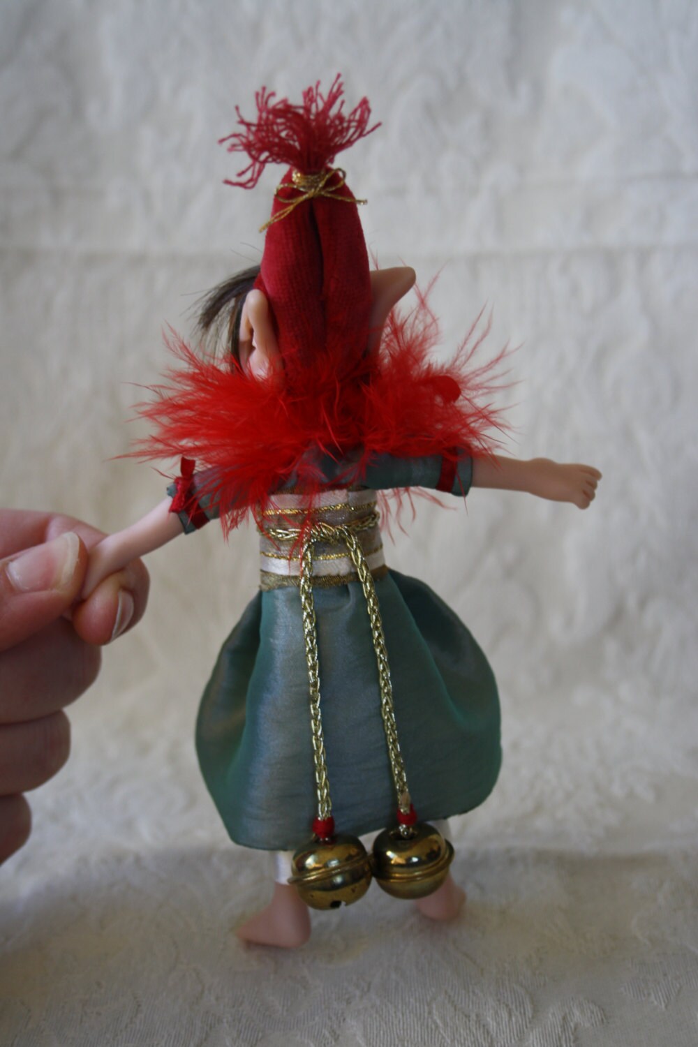 Cotton and Polymer Elf Doll With Red Feather and Bells - Etsy