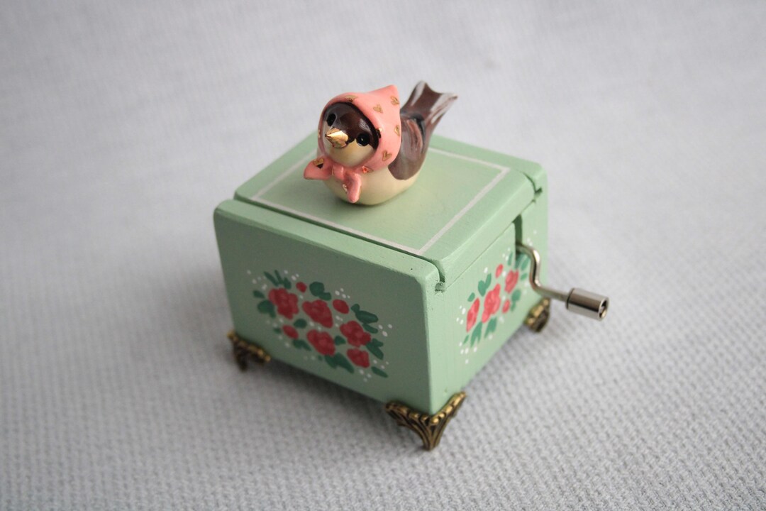 Wooden Pale Green Music Box With Ceramic Brown Bird - Melody : Spirited ...