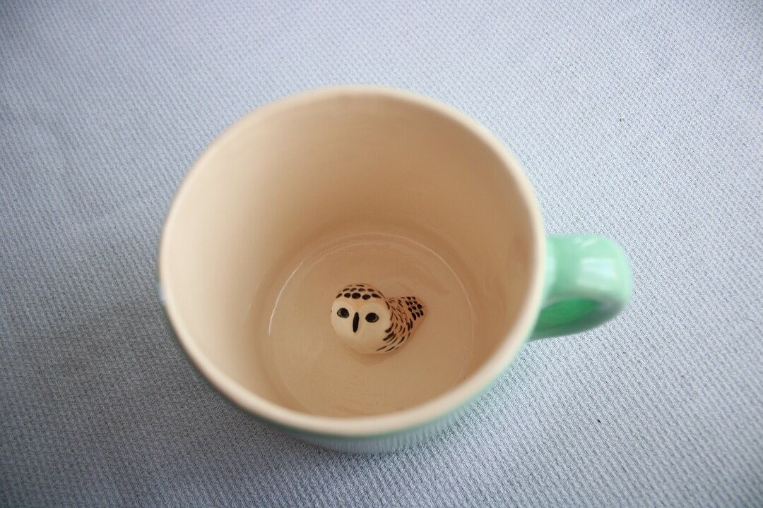 Surprise Mug Ceramic Pale Green Coffee Cup With Snowy Owl Bird Screech ...