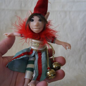 Cotton and Polymer Elf Doll With Red Feather and Bells Christmas Elf ...