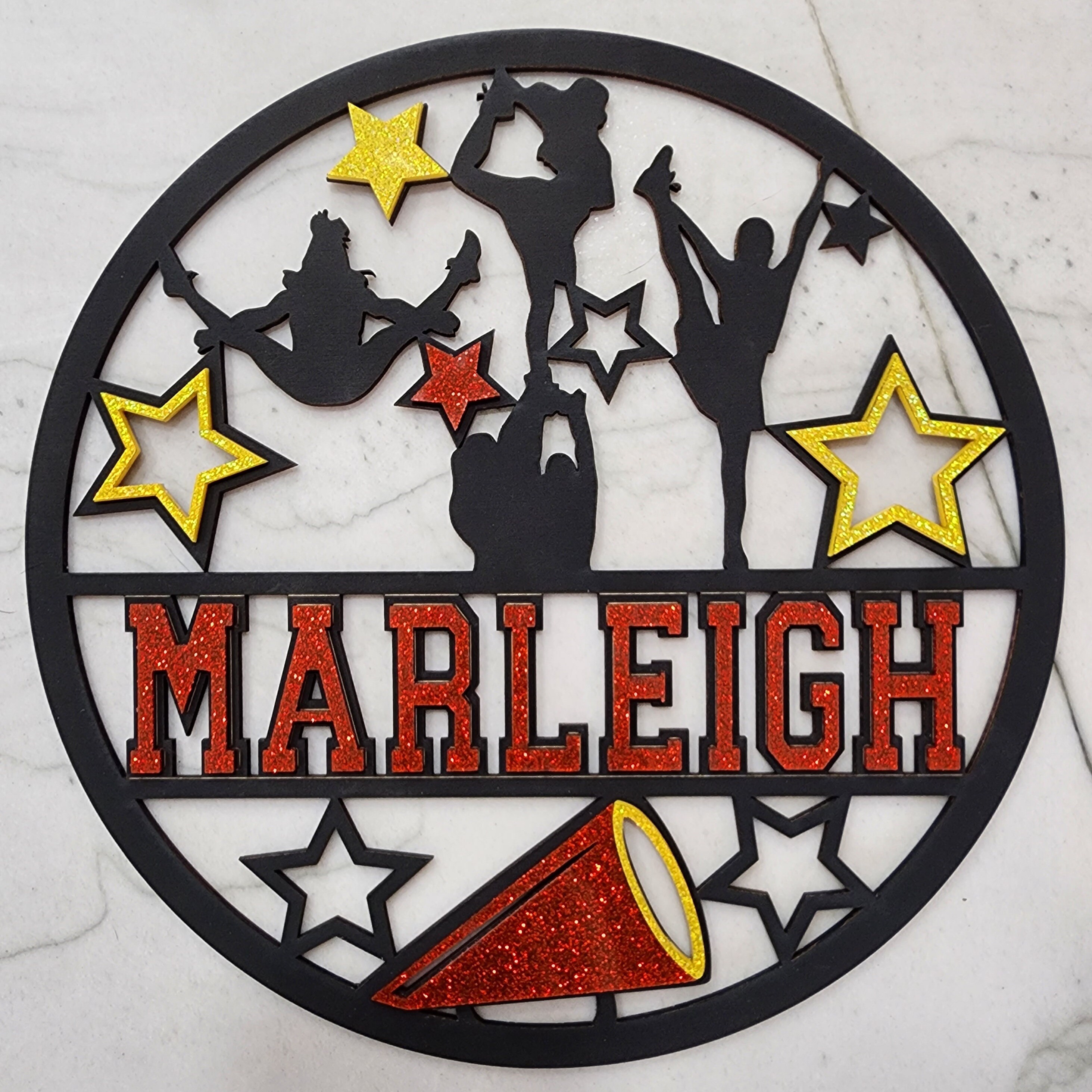 Personalized Cheerleader Door Hanger - Two Color Acrylic - Team Spirit ...