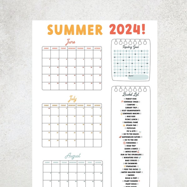 Summer of Fun Calendar - Etsy