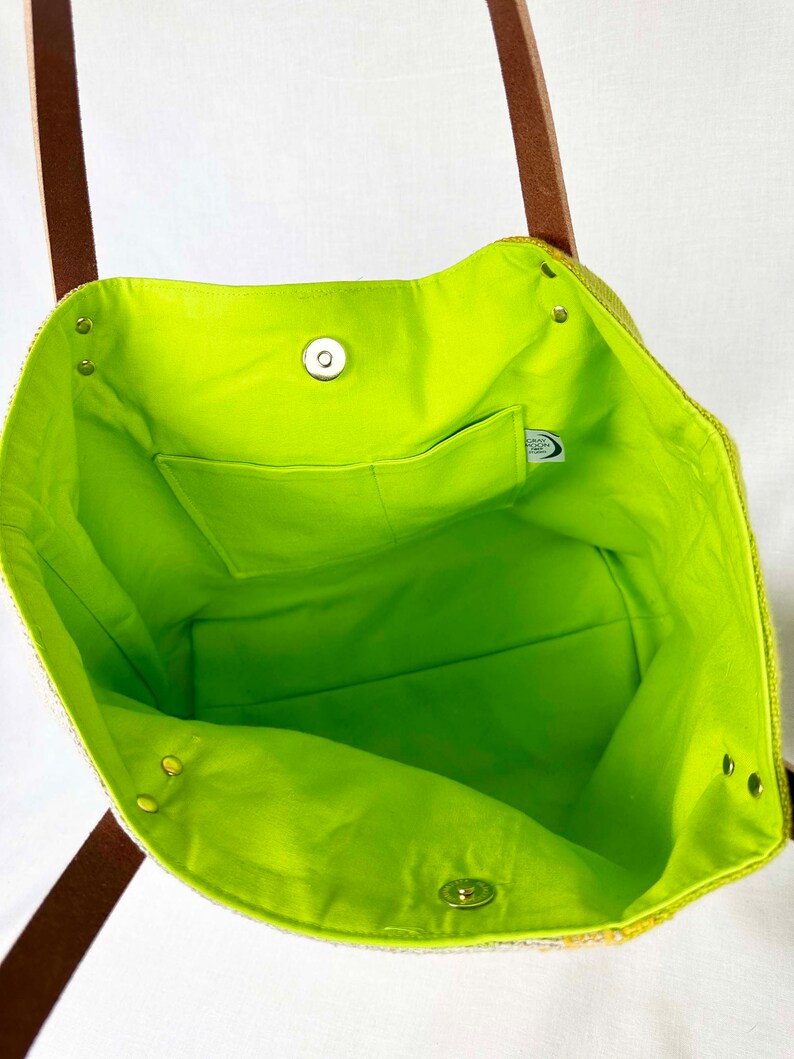 Chartreuse, Gold & Beige Handwoven Tote Bag. Cotton and Other Fibers ...