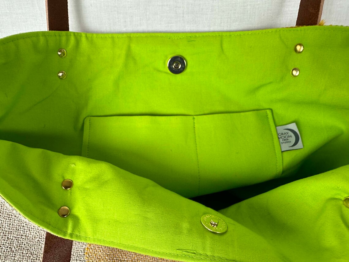 Chartreuse, Gold & Beige Handwoven Tote Bag. Cotton and Other Fibers ...