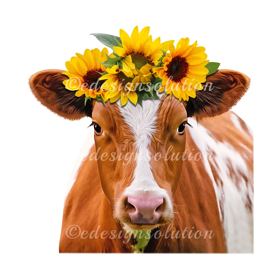 Sunflower Cow PNG, Cow Png Farm Animals, Sunflower Png, Cow and ...