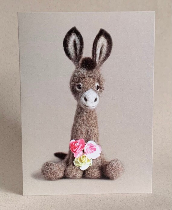 Donkey With Bouquet Card Donkey Greeting Card Blank Inside - Etsy