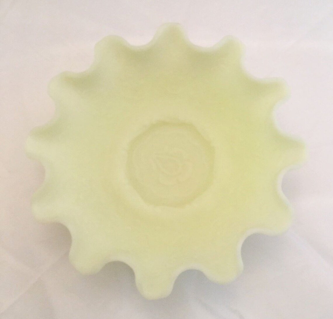 Fenton Lime Green Frosted Satin Glass Bowl With Fluted Edges Green ...