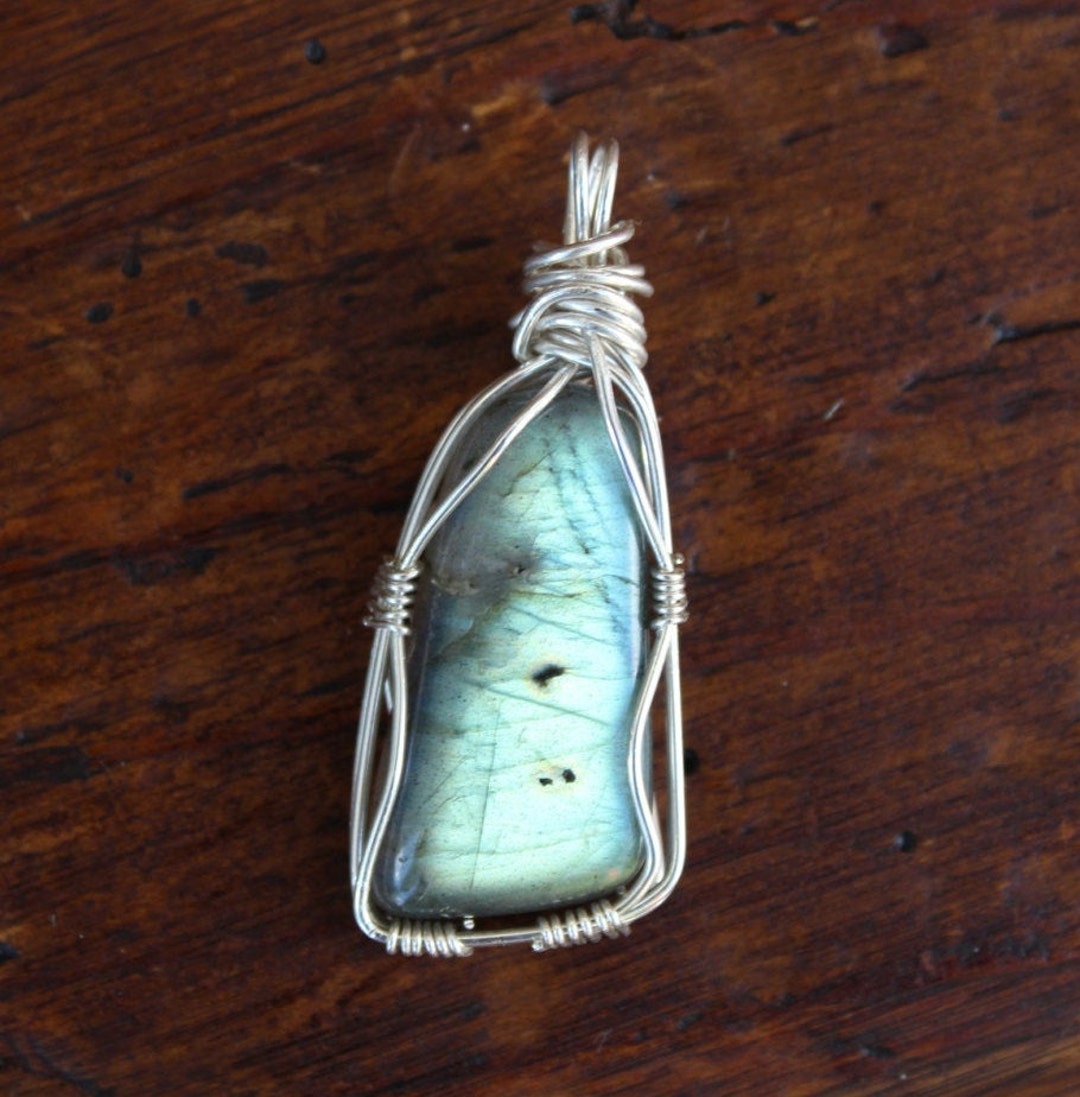 Flashy Wire Wrapped Labradorite Pendant in Sterling Silver / Handmade ...