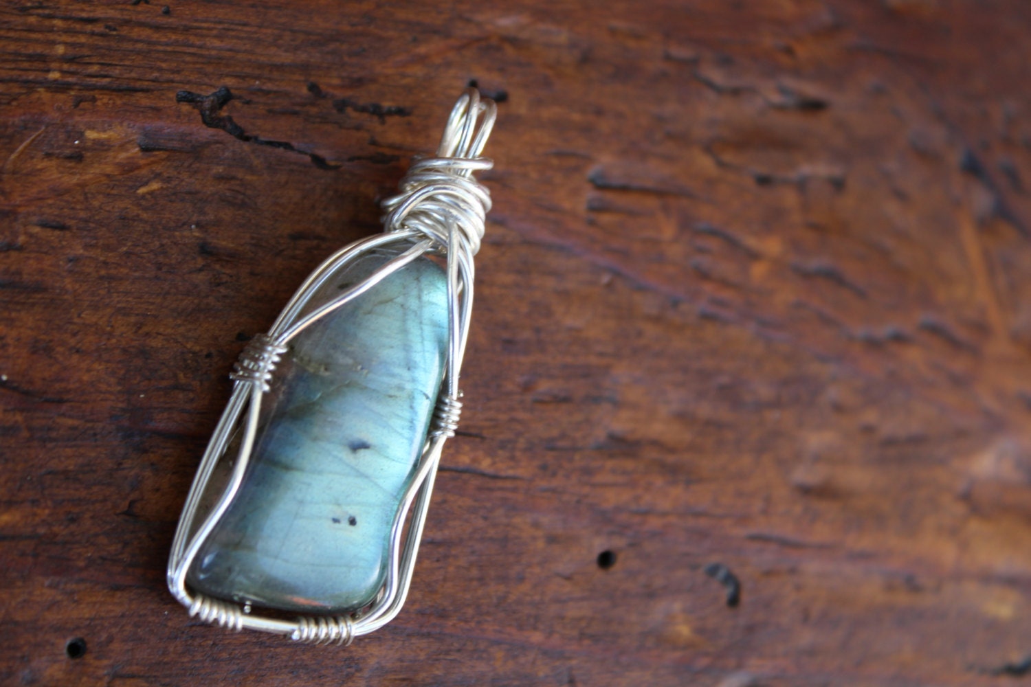 Flashy Wire Wrapped Labradorite Pendant in Sterling Silver / Handmade ...