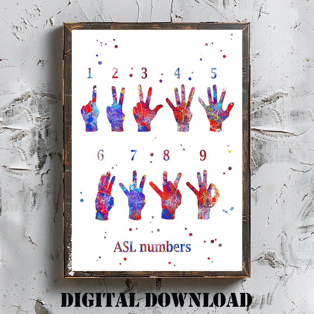 ASL Sign Language Number Watercolor Print Digital Download Personalized ...