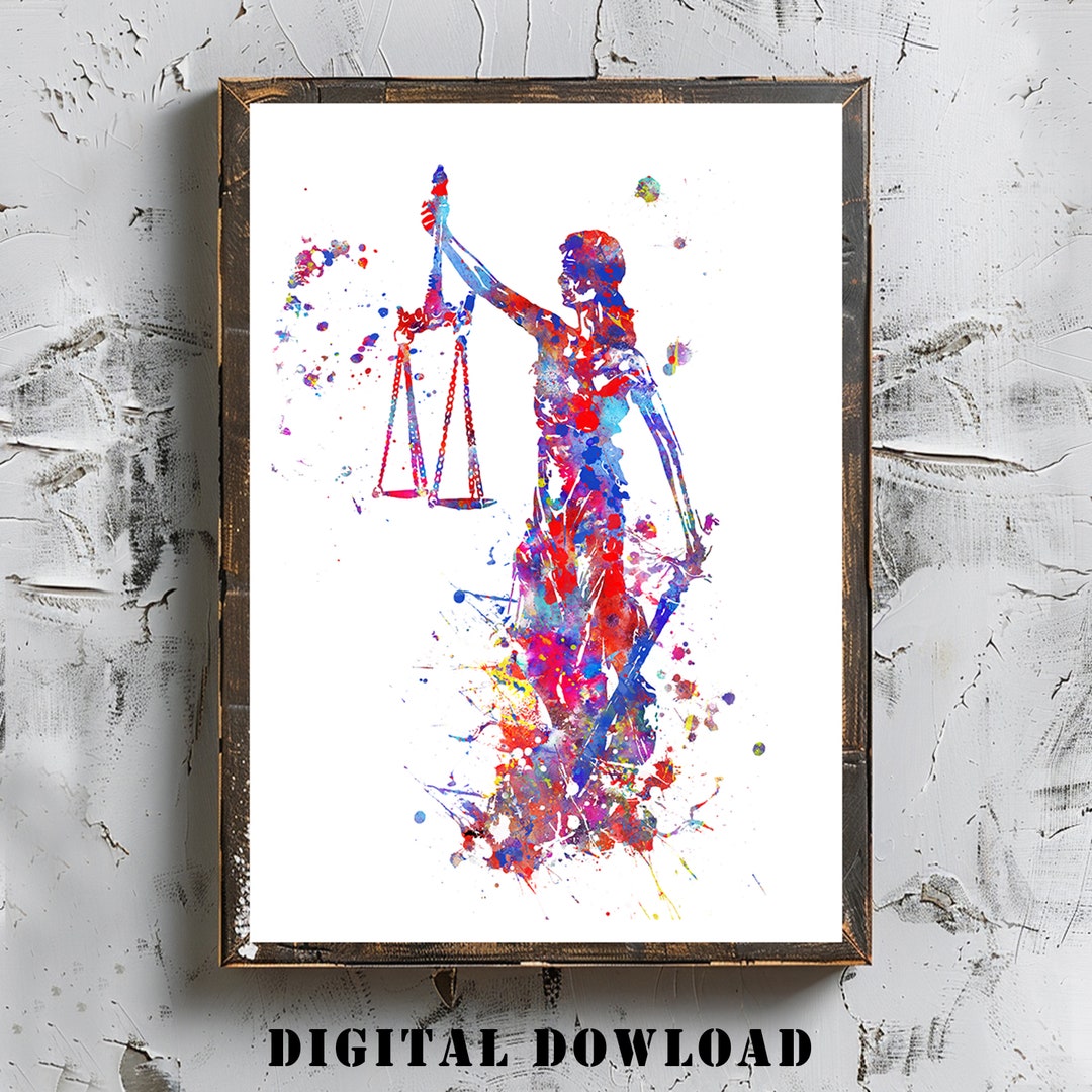 Lady Justice Watercolor Print Digital Download Personalized Gift Lady ...
