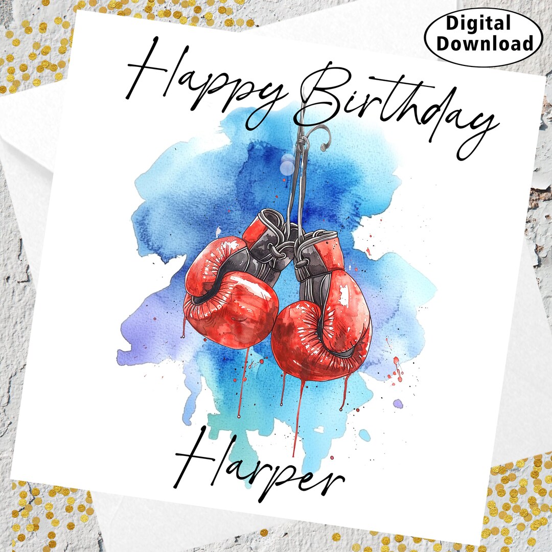 Personalised Boxing Gloves Birthday Card Watercolor for Daughter ...