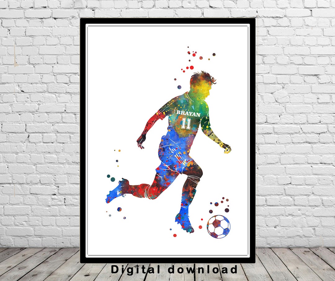 Soccer Player Male With Ball Personalized Art Custom Name and Number ...